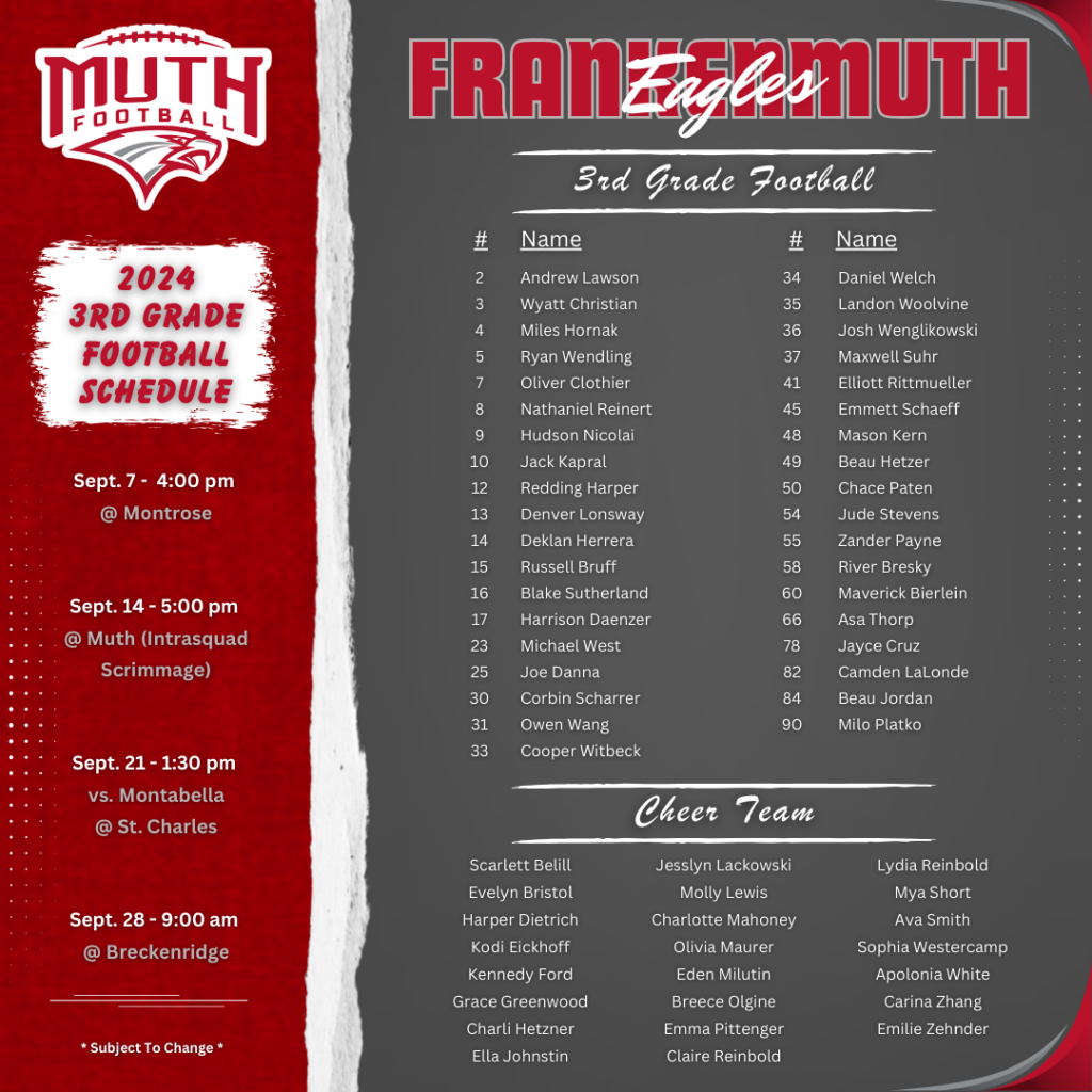3rd Grade Roster – Muth Youth Football & Cheer